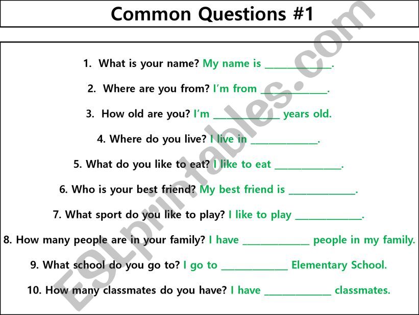 ESL - English PowerPoints: Conversational Questions #1