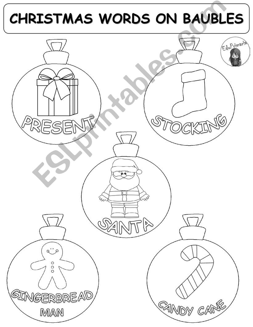 ESL - English PowerPoints: Christmas words on baubles