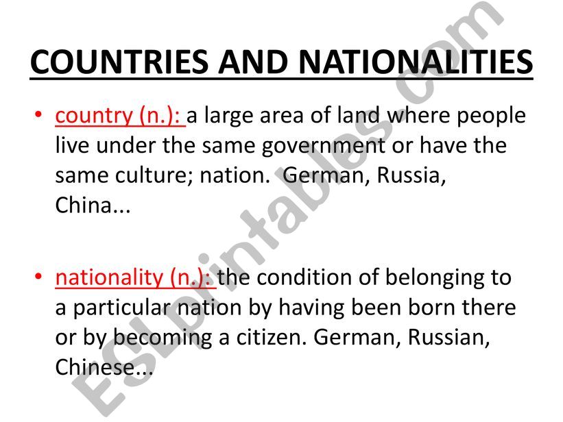 ESL - English PowerPoints: Countries and Nationalities Powerpoint