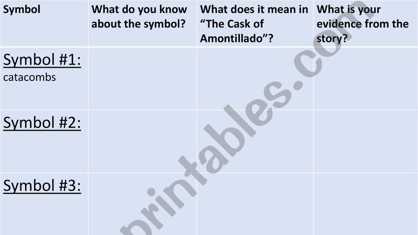 ESL - English PowerPoints: Edgar Allan Poe Short Story Symbolism Chart ...