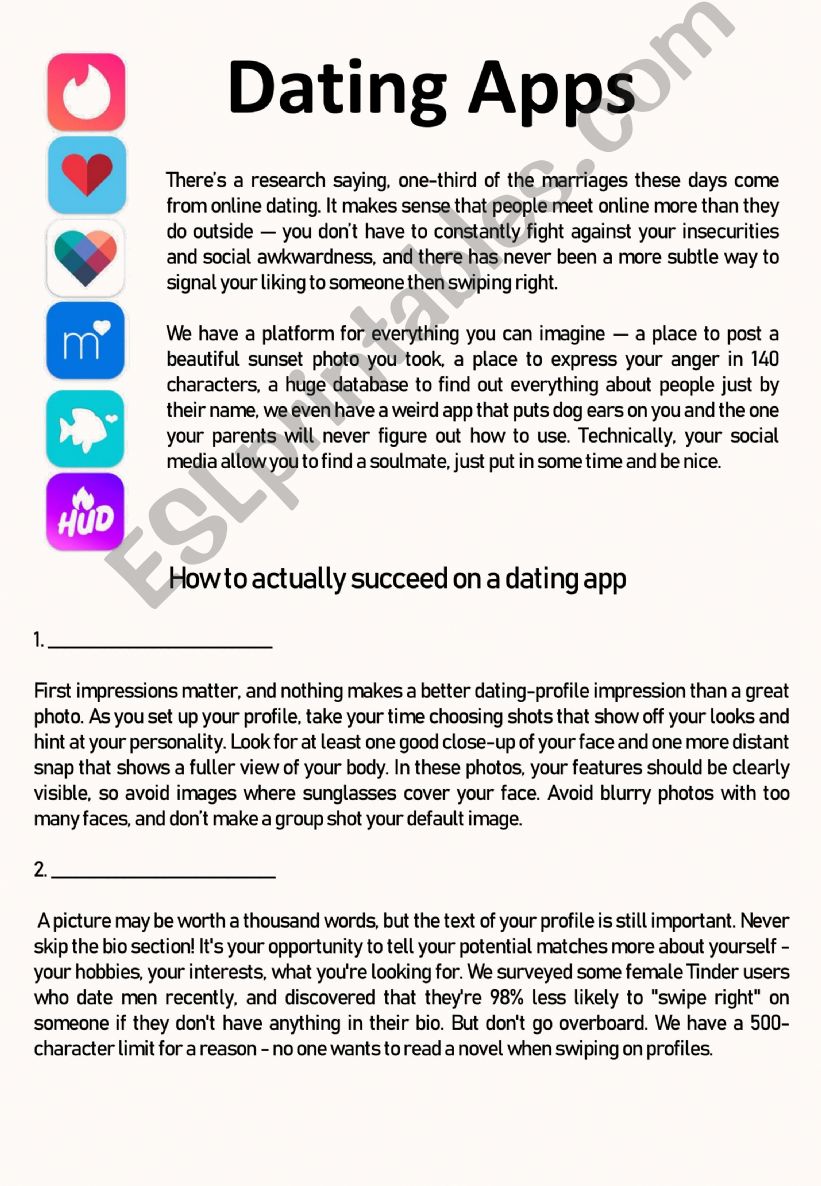 ESL - English PowerPoints: Dating Apps Worksheet