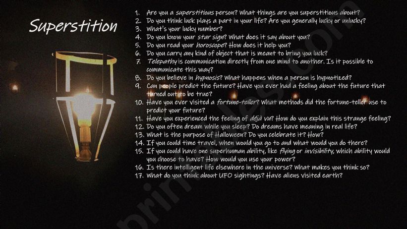 ESL - English PowerPoints: discussion: superstition ESL - English PowerPoints: discussion: superstition