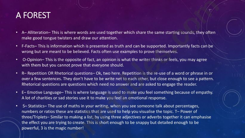 ESL - English PowerPoints: A FOREST persuasive writing