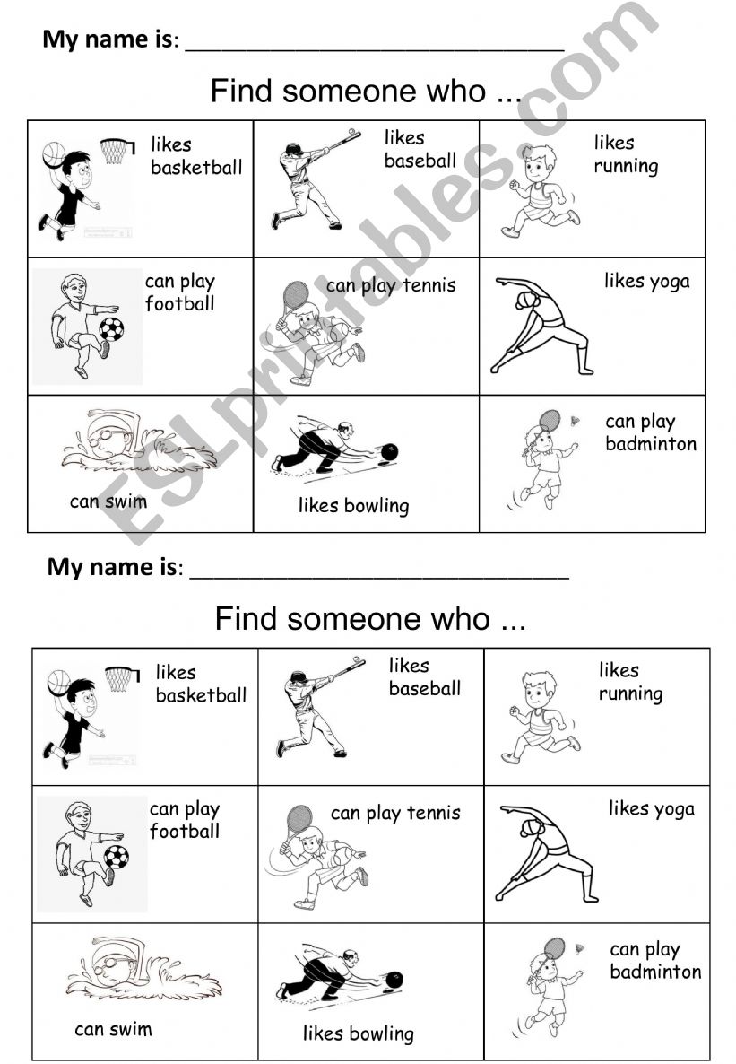 ESL - English PowerPoints: Find someone who sports