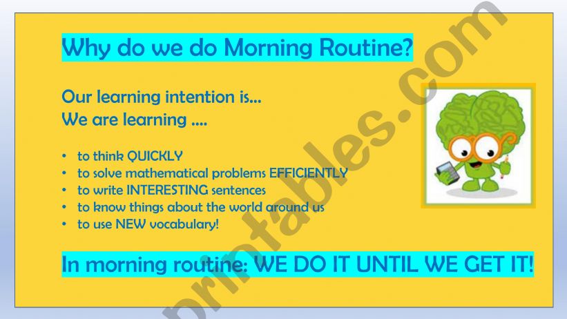ESL - English PowerPoints: Morning Routine Learning Intentions