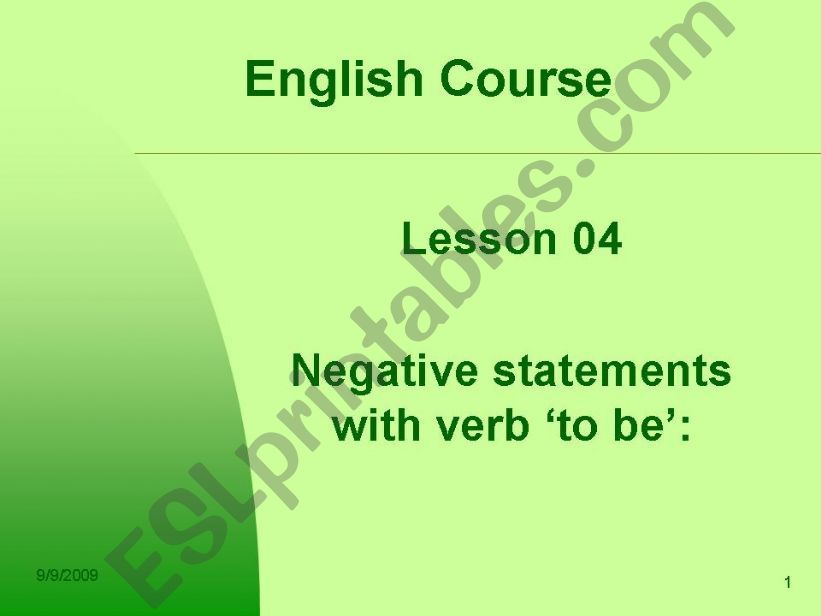 ESL - English PowerPoints: Negative statements with verb ‘to be’