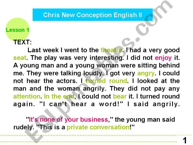 ESL - English PowerPoints: New concept English II Lesson 1