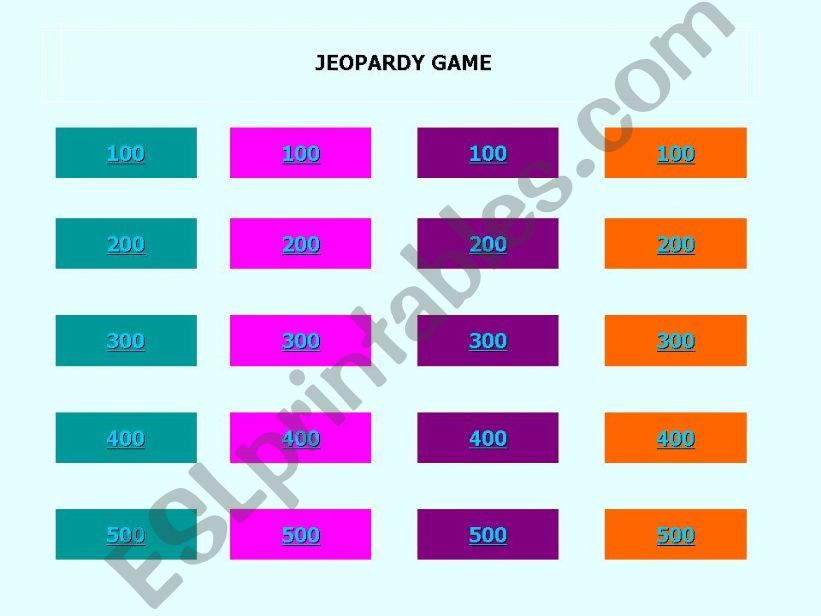 ESL - English PowerPoints: Jeopardy game
