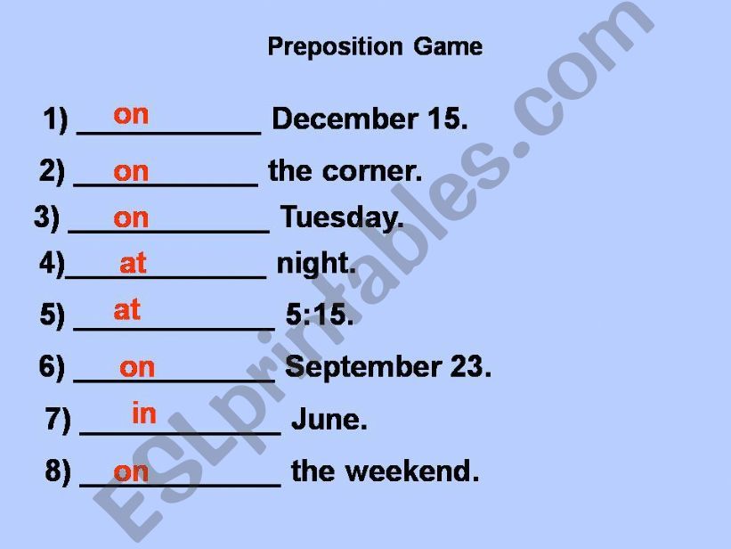 ESL - English PowerPoints: Preposition game