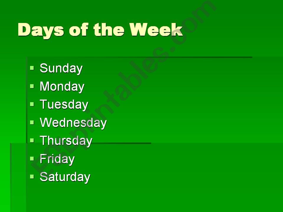 ESL - English PowerPoints: Numbers, Days of the Week, Vowels
