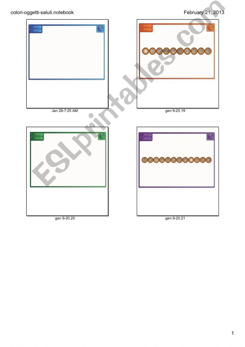 ESL - English PowerPoints: games with colours, school object and greetings