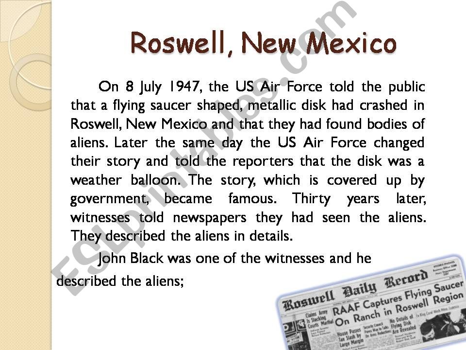 ESL - English PowerPoints: ufos reading and grammar activity