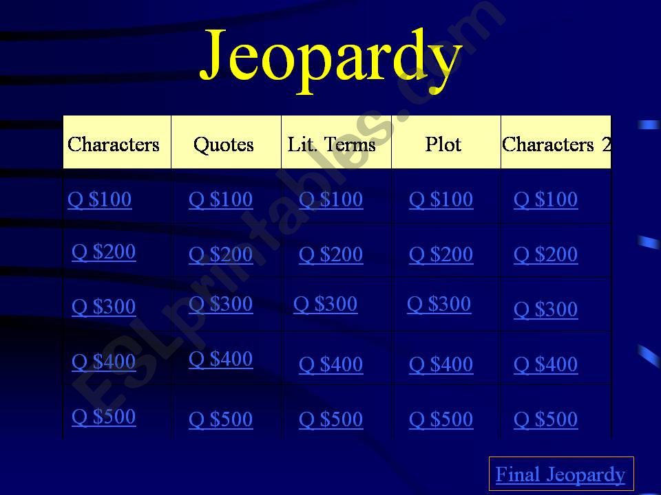 ESL - English PowerPoints: Of Mice and Men Jeopardy