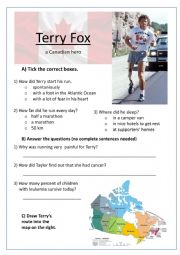 ESL - English PowerPoints: Terry Fox - Worksheet - Canadian Hero