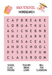 ESL - English PowerPoints: Back to school wordsearch