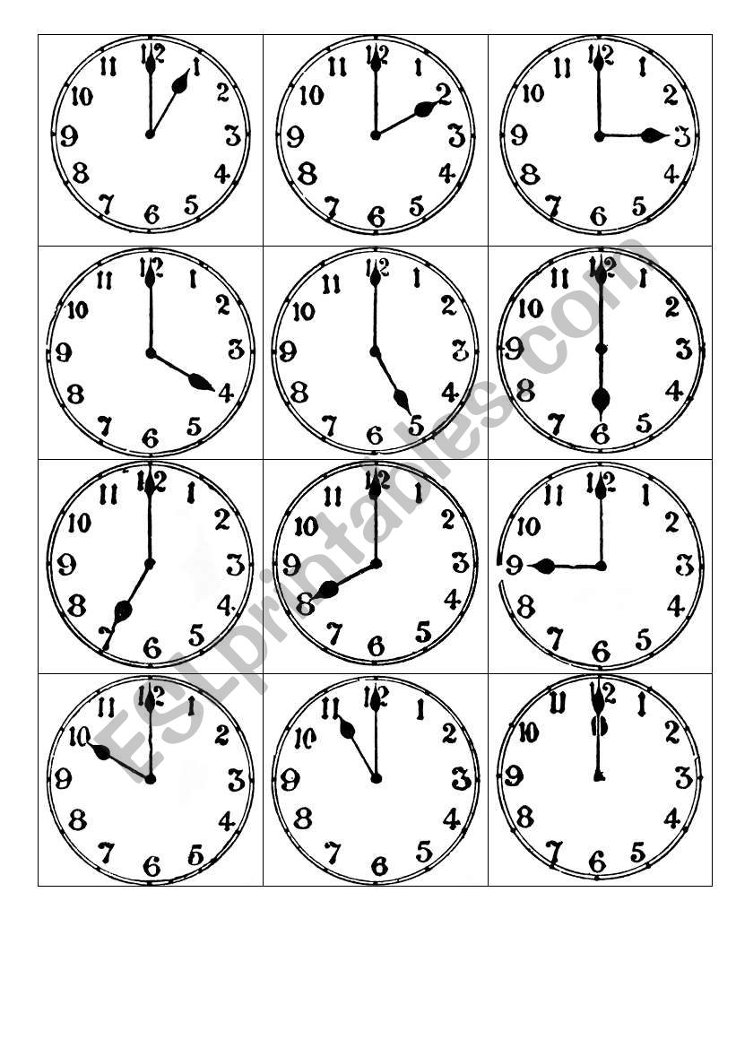 English Worksheets Analog Clock Cards