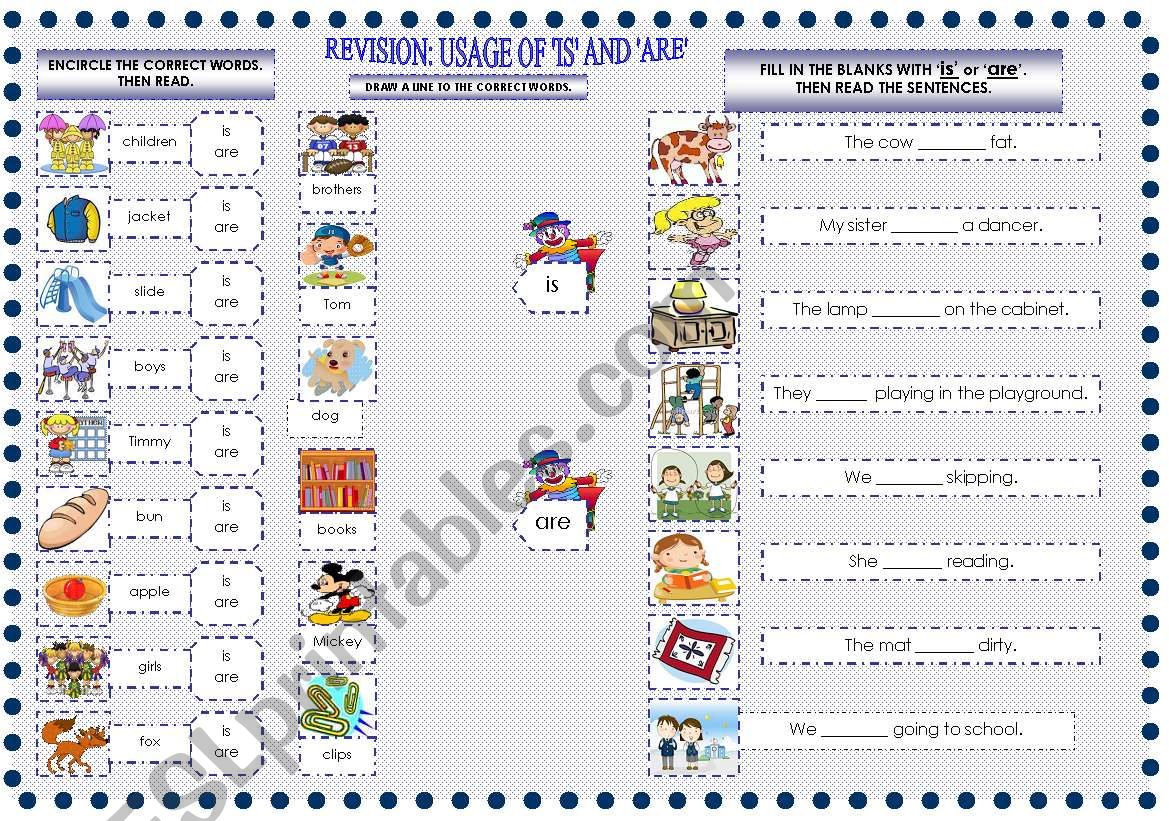 REVISION ON THE USAGE OF ´IS´ AND ´ARE´ - ESL worksheet by mavic15