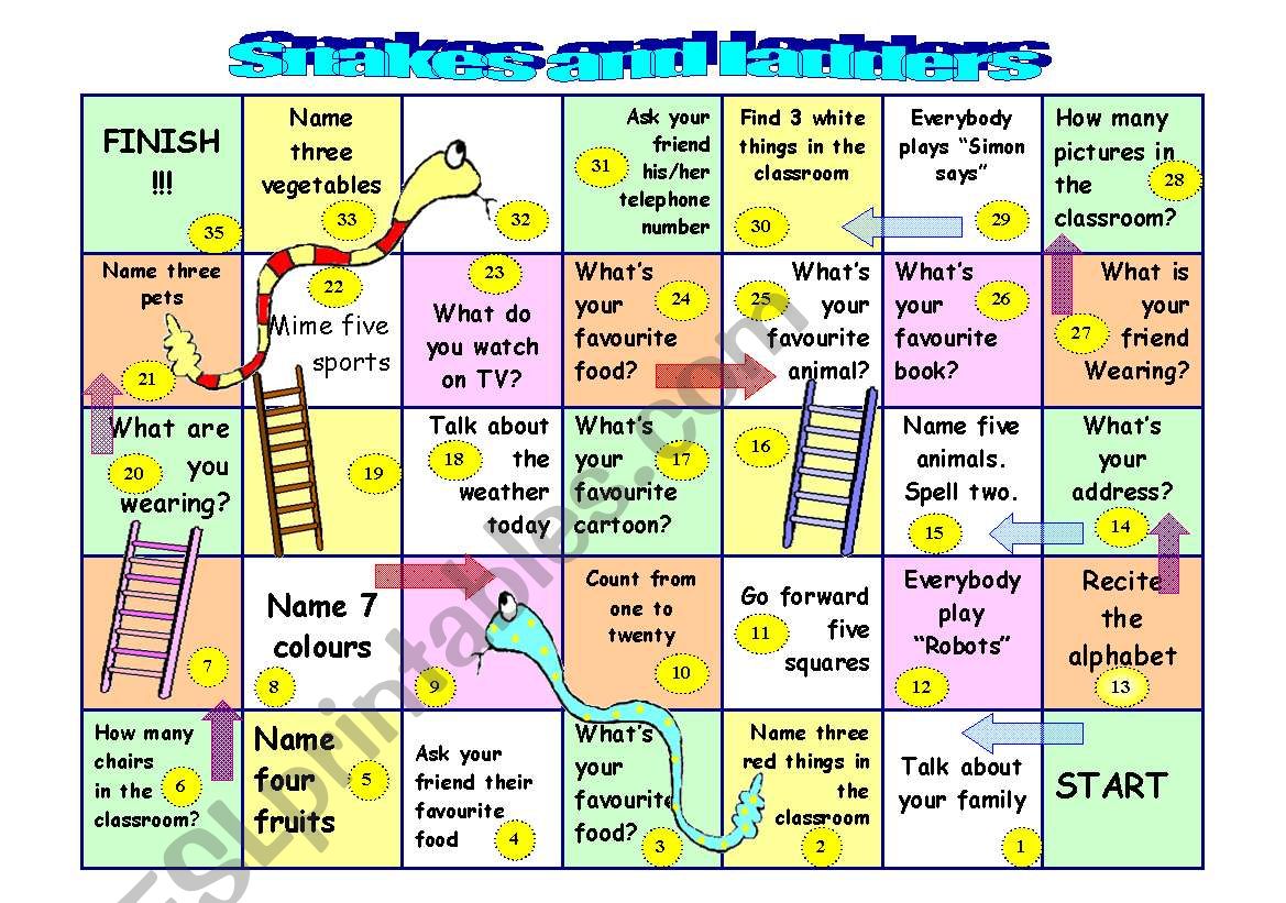 Snakes And Ladders Kids Or Beginner Adults ESL Worksheet By Celine1
