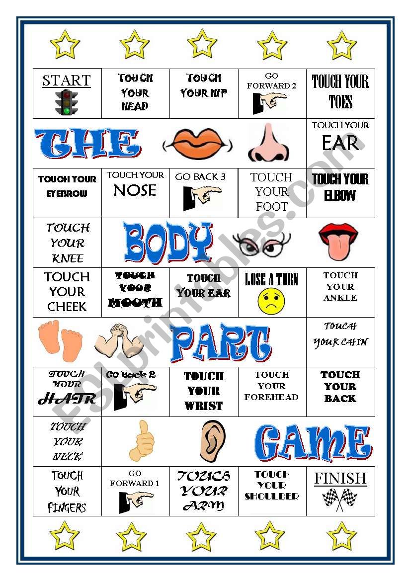 English Worksheets The Body Part Game