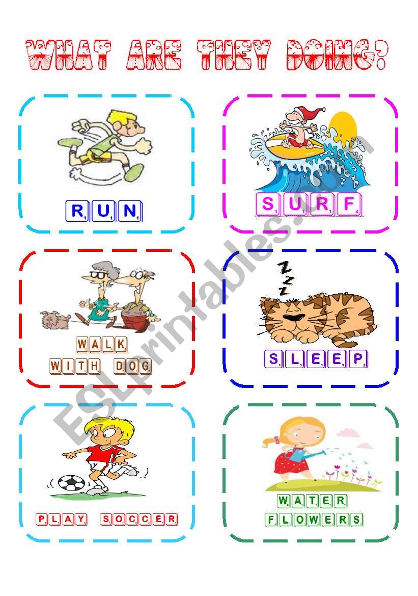 English Worksheets Present Continuous Flash Card