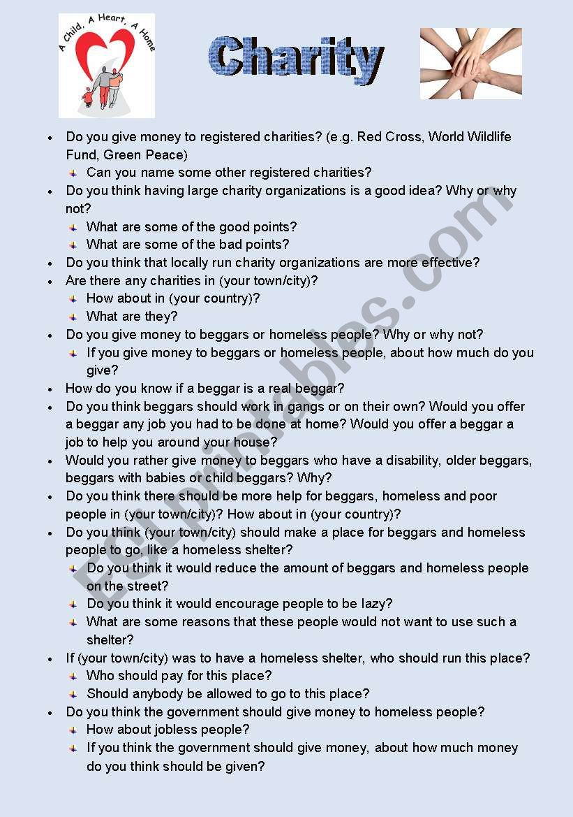 English Worksheets Charity