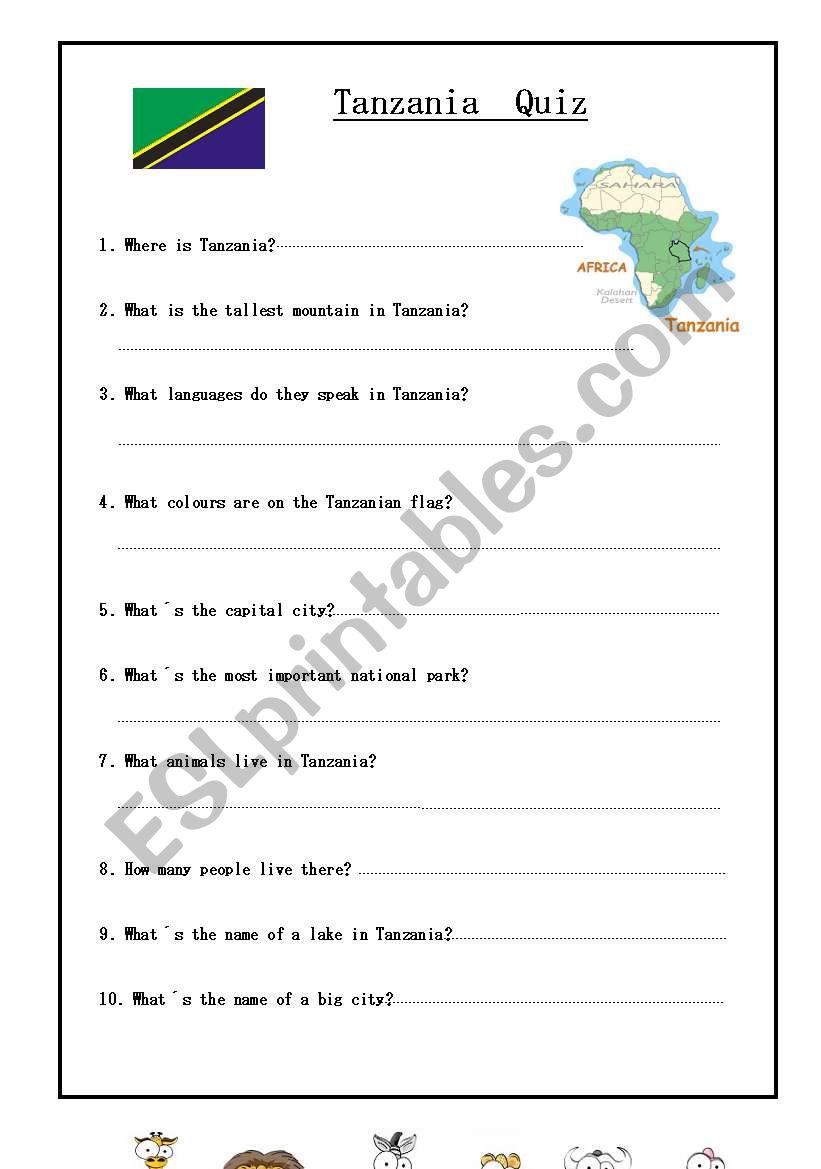 English worksheets: Tanzania Quiz