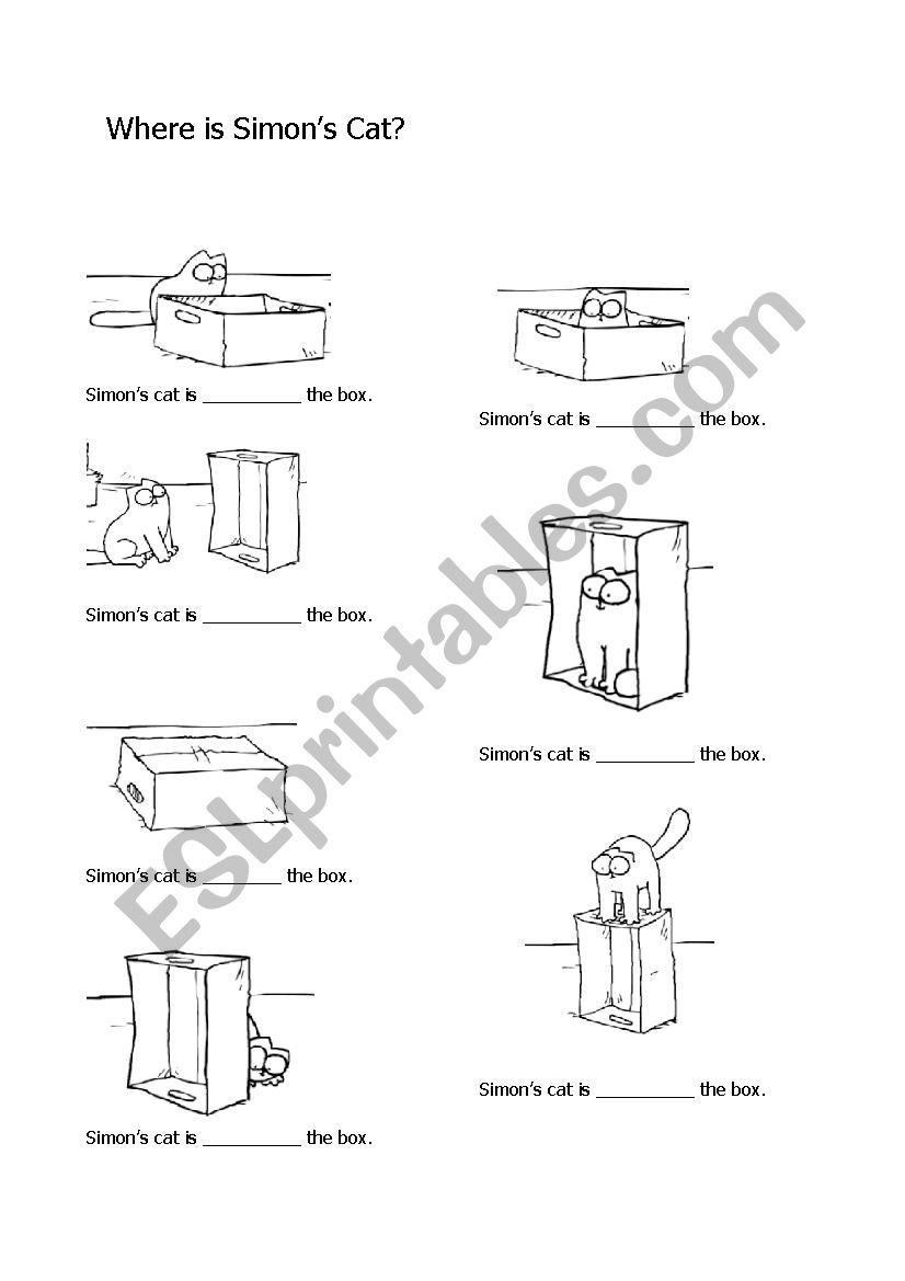 English worksheets: Prepositions of place with Simon´s Cat