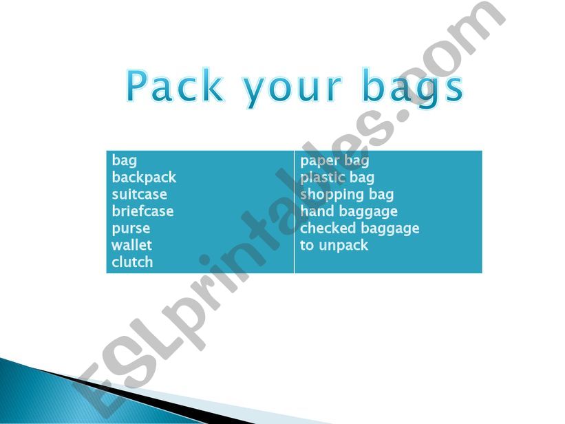 ESL - English PowerPoints: Pack your bags