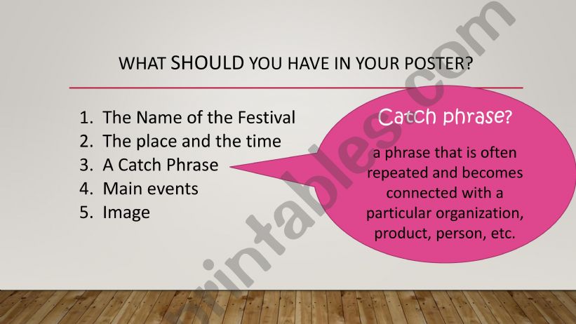 ESL - English PowerPoints: World Festival Poster