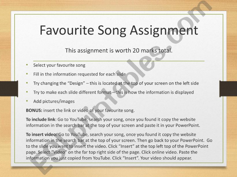 ESL - English PowerPoints: My Favourite Song