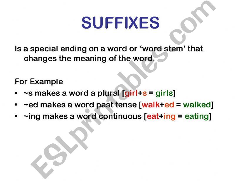 ESL - English PowerPoints: Yr 6-7 Low Literacy Spelling - Suffuxes