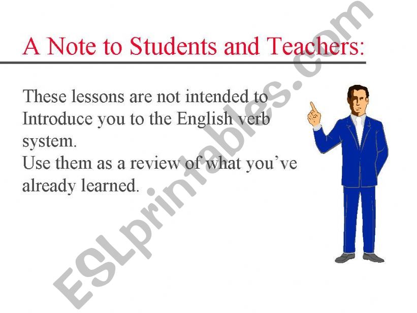 ESL - English PowerPoints: A note to student and teachers abuot verb