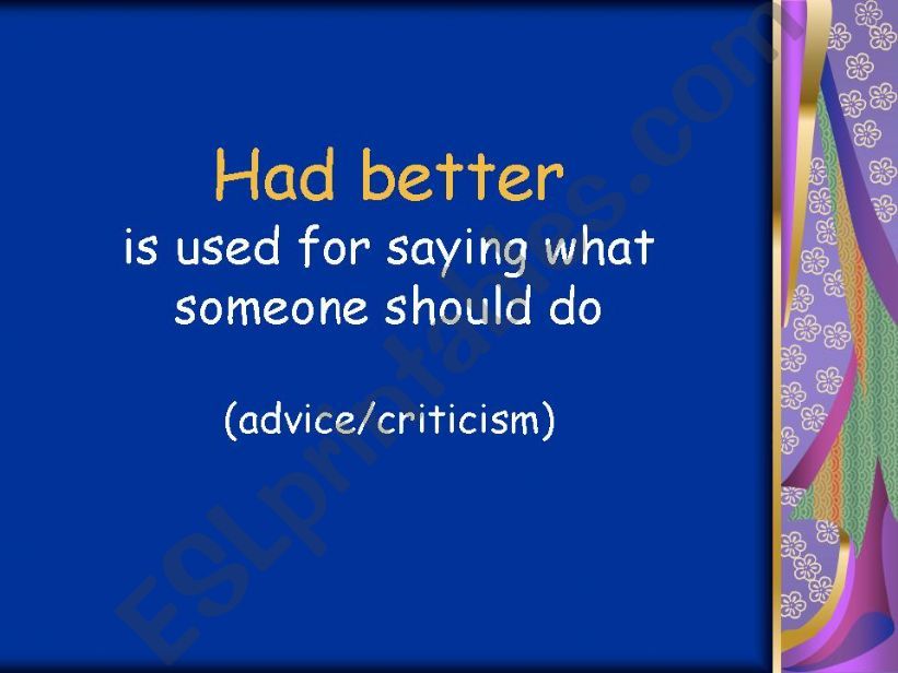 ESL - English PowerPoints: had better and should