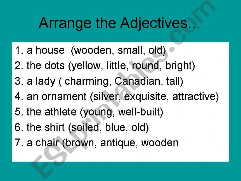 ESL - English PowerPoints: Arrange adjectives