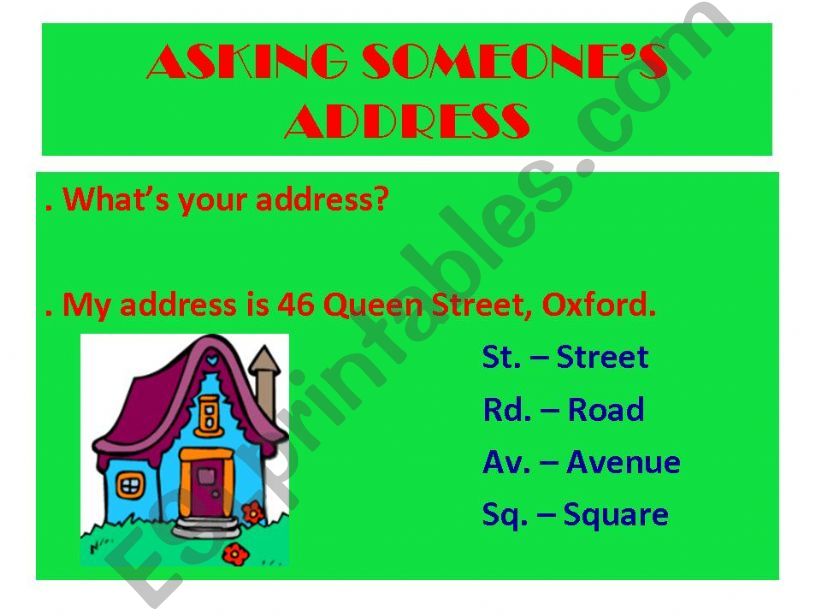 ESL - English PowerPoints: Asking someone´s address