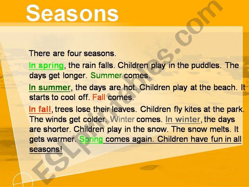 ESL - English PowerPoints: Guided Writing£­Seasons