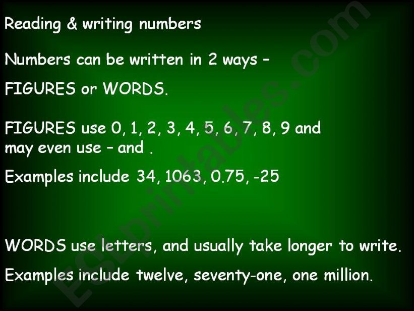 ESL - English PowerPoints: reading and writing numbers