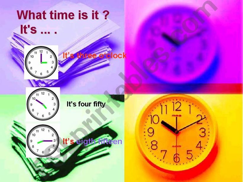 ESL - English PowerPoints: the time and school subjects