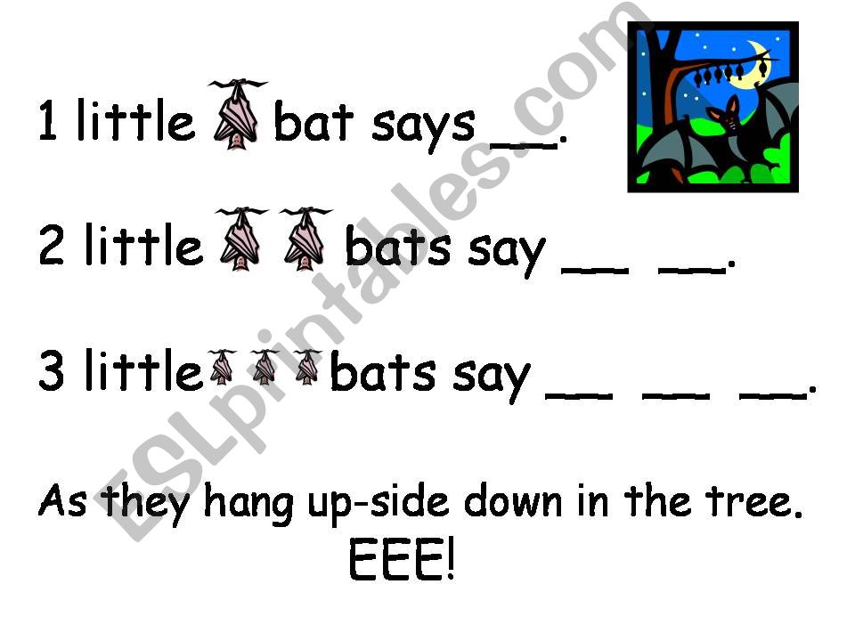 ESL - English PowerPoints: 3 little bats say EEE
