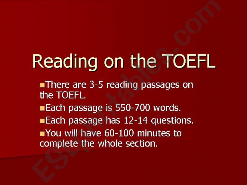 ESL - English PowerPoints: Reading Strategies for the TOEFL iBT