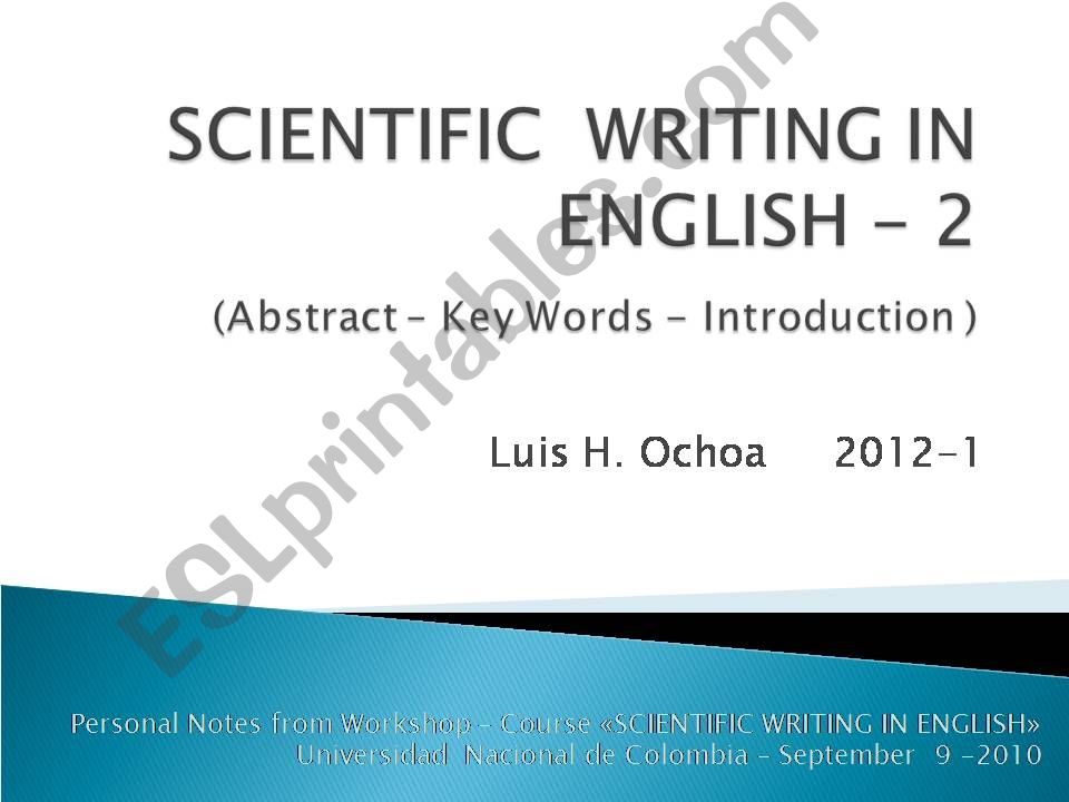 ESL - English PowerPoints: SCIENTIFIC WRITING IN ENGLISH - PART 2