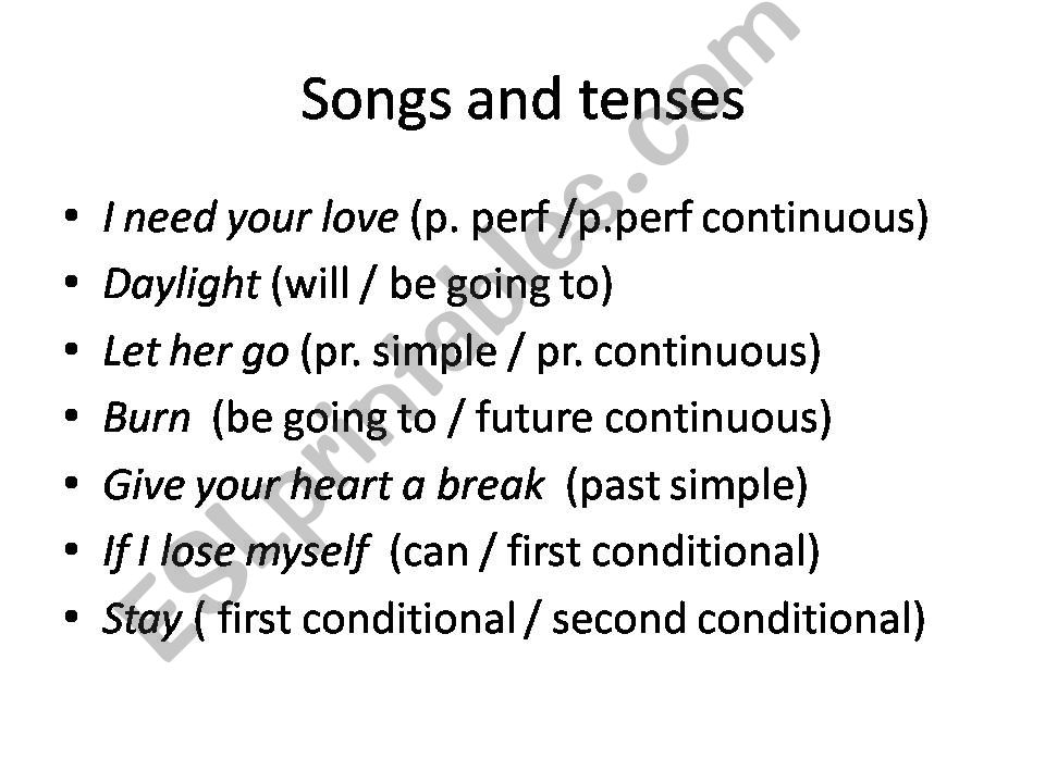 ESL - English PowerPoints: Teaching tenses through songs