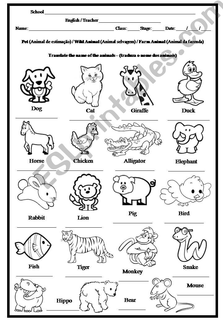 Animals And Colors - English Esl Worksheets For Distance Learning And