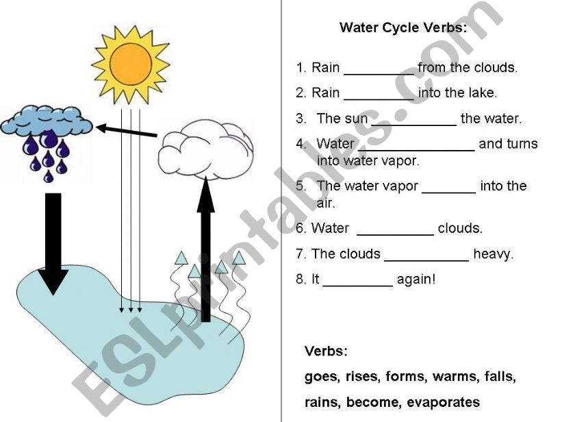 ESL - English PowerPoints: Water cycle worksheet. Present Tense Verbs.
