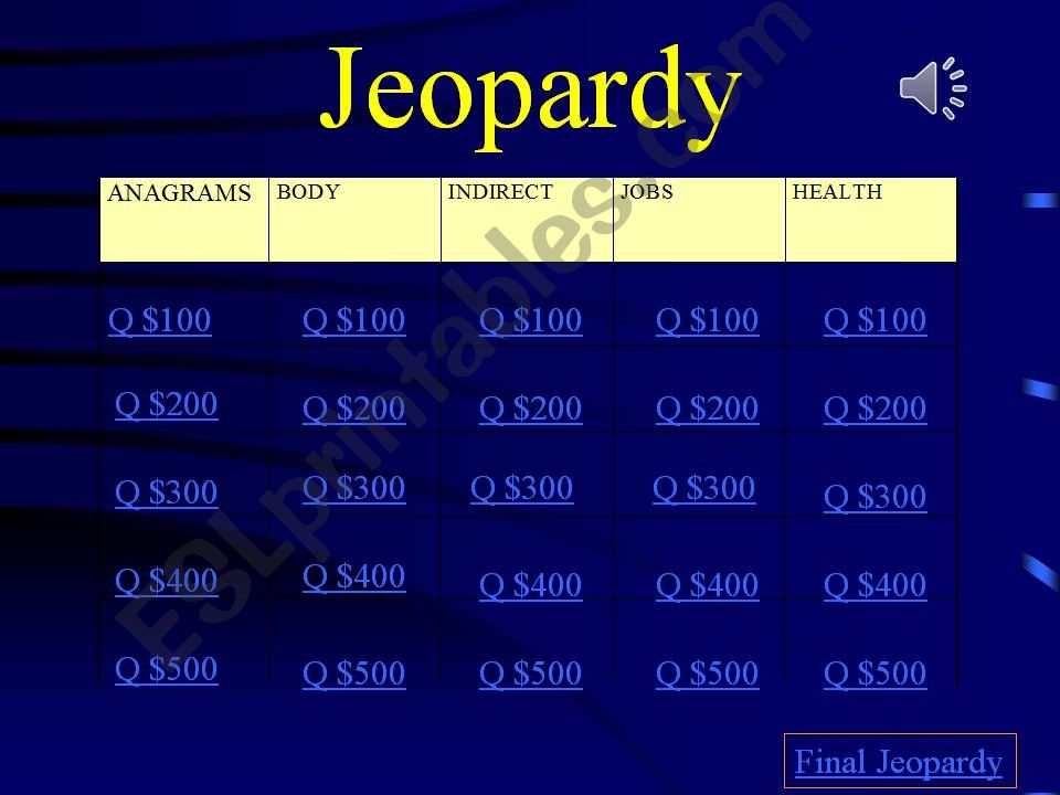 ESL - English PowerPoints: Jeopardy Quiz