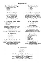 Tongue twisters worksheets