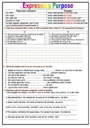 Expressing purpose worksheets