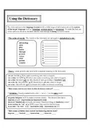 Working with the dictionary worksheets