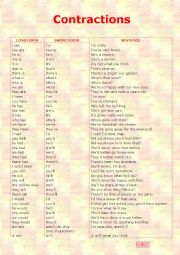 Contraction worksheets