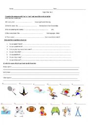 Sports test worksheets